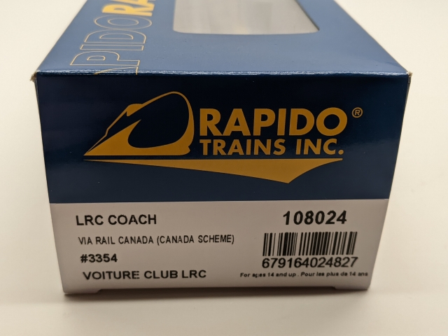 Rapido 108024 HO LRC Coach - VIA Rail "Canada Scheme" #3354 For Sale ...